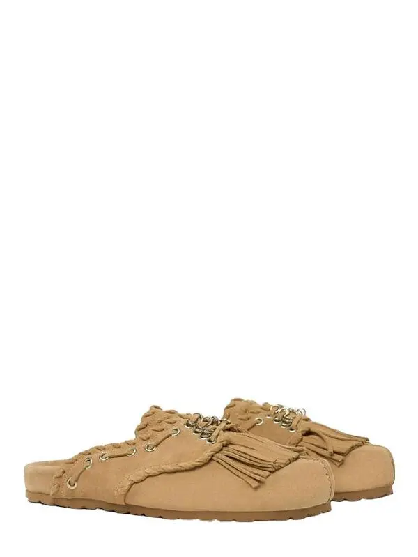 SCAROSSO Flora Suede Mules - Beige - Suede