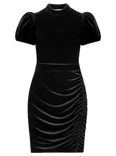 RO&ZO Madison Puff-sleeved Stretch-velvet Mini Dress - Black
