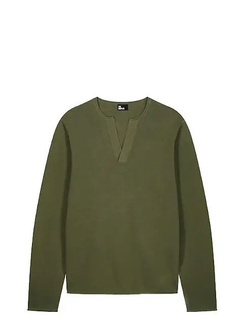 The Kooples Brand-embroidered Tunisian-collar Cotton-knit Sweatshirt - Foret