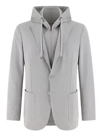 Boggi Milano Removable-hood Lapel-collar Stretch-jersey Blazer - Light Grey