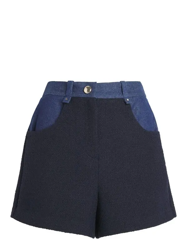 Maje Tweed Denim-trim Shorts - Blue
