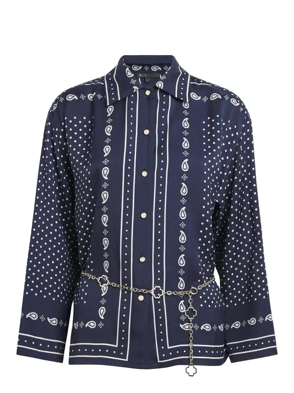 Maje Printed Belted Shirt - Blue