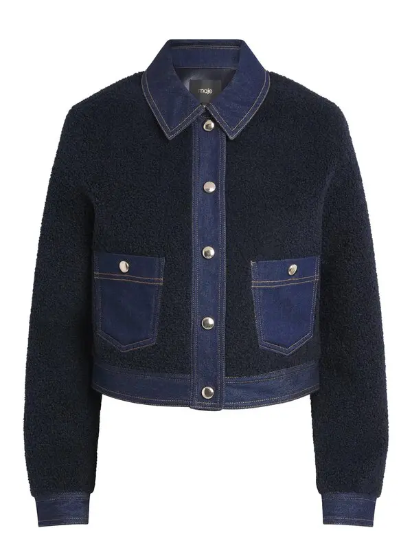 Maje Bouclé Denim-trim Trucker Jacket - Blue