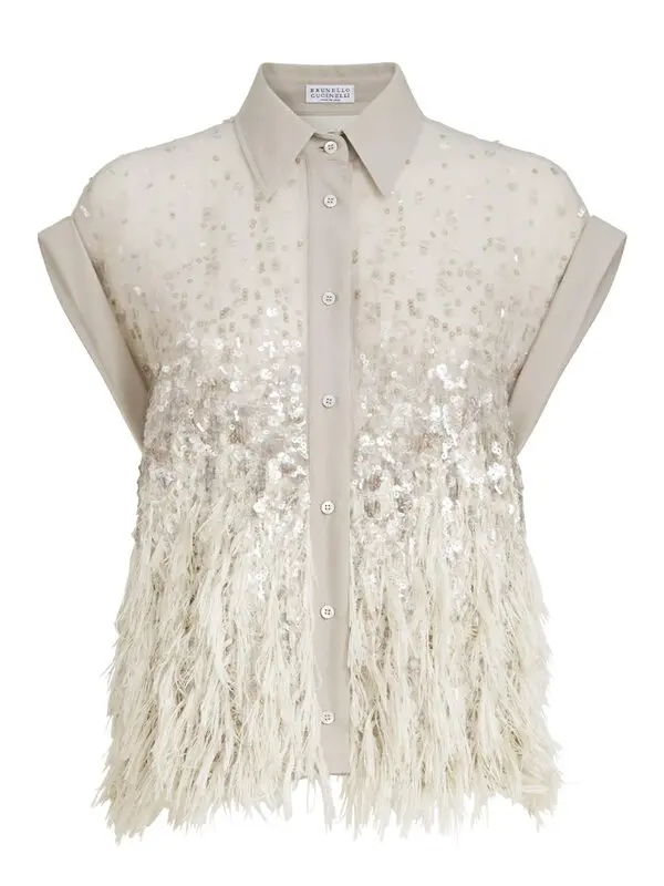 Brunello Cucinelli Silk Fil Coupé Shirt - Beige