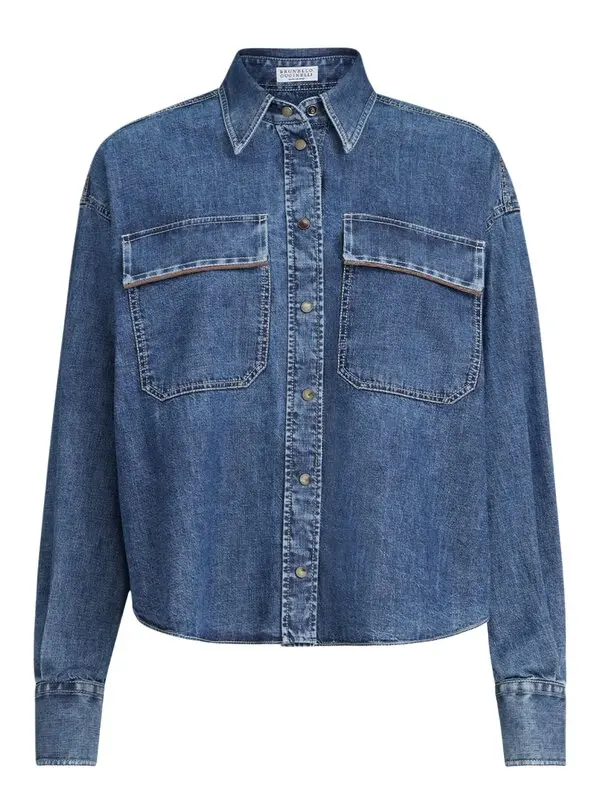 Brunello Cucinelli Denim Shirt With Monili Embellishments - Blue