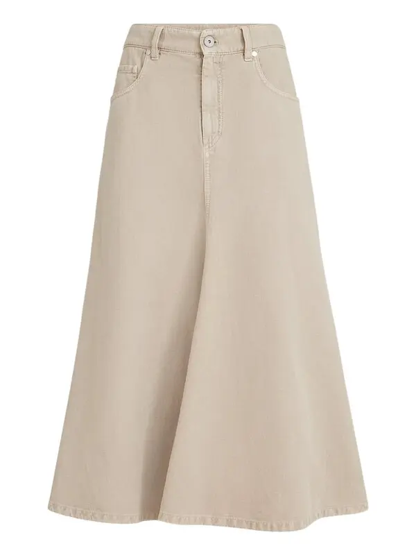 Brunello Cucinelli Cotton-linen Midi Skirt - Brown