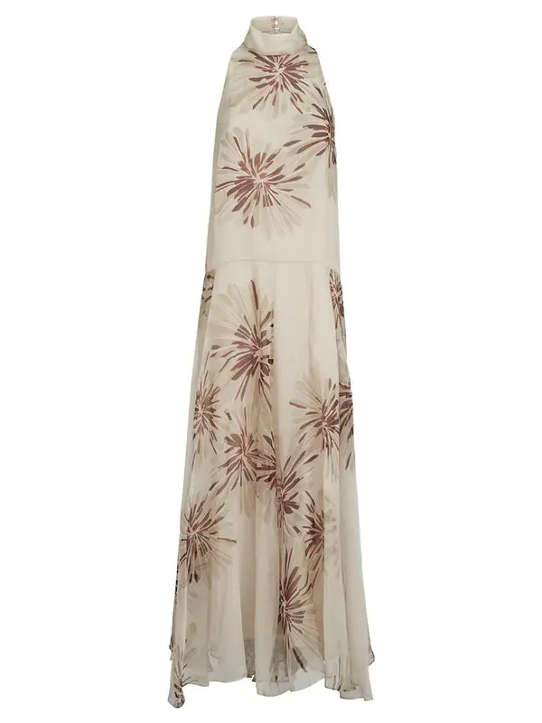 Brunello Cucinelli Silk Halterneck Maxi Dress - Beige
