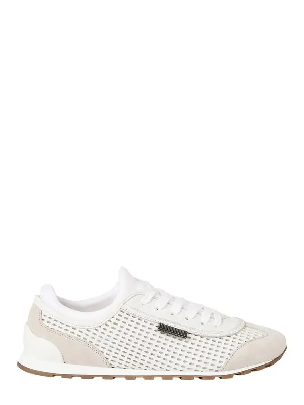 Brunello Cucinelli Leather Net-trim Sneakers - White