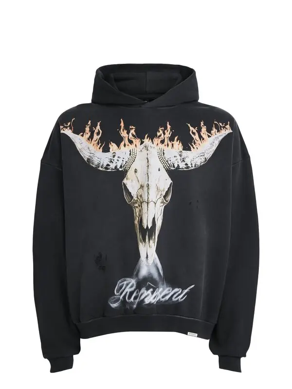 REPRESENT Cotton Flaming Stag Hoodie - Black