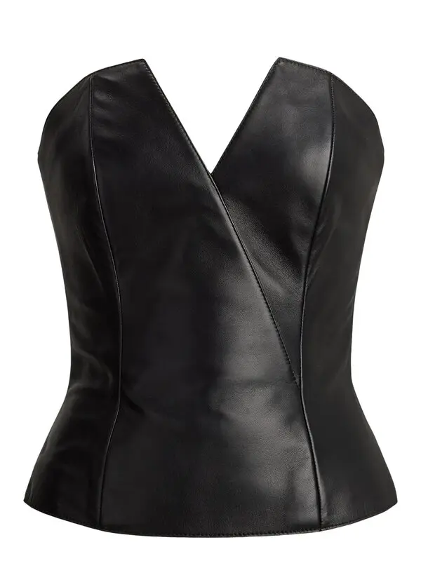 Ralph Lauren Leather Harling Bustier Top - Black