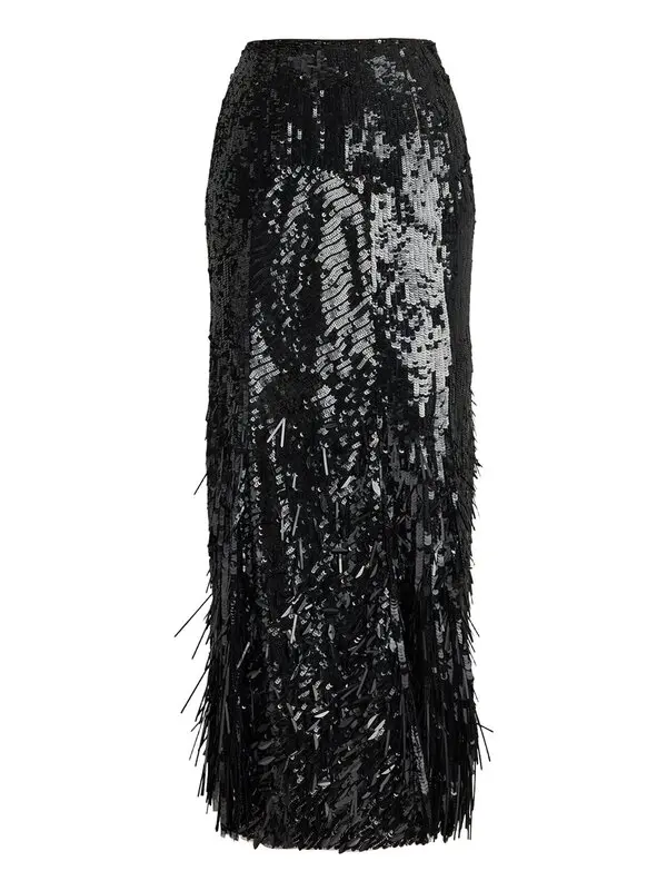 Ralph Lauren Tulle Embellished Milani Midi Skirt - Black