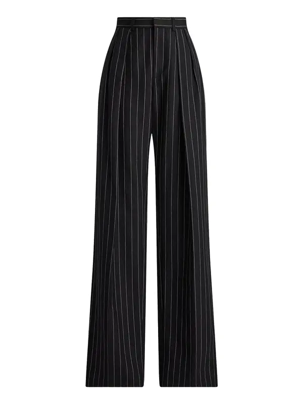 Ralph Lauren Cotton-linen-wool Stripe Jody Trousers - Black