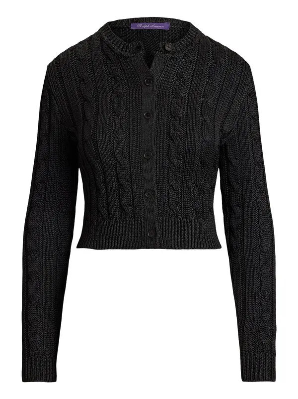 Ralph Lauren Silk Cable-knit Cropped Cardigan - Black