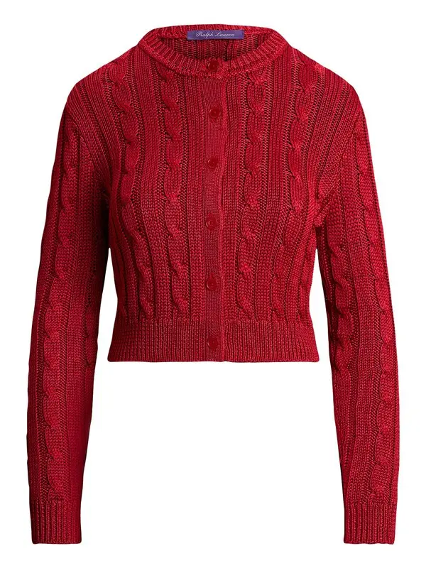 Ralph Lauren Silk Cable-knit Cropped Cardigan - Red