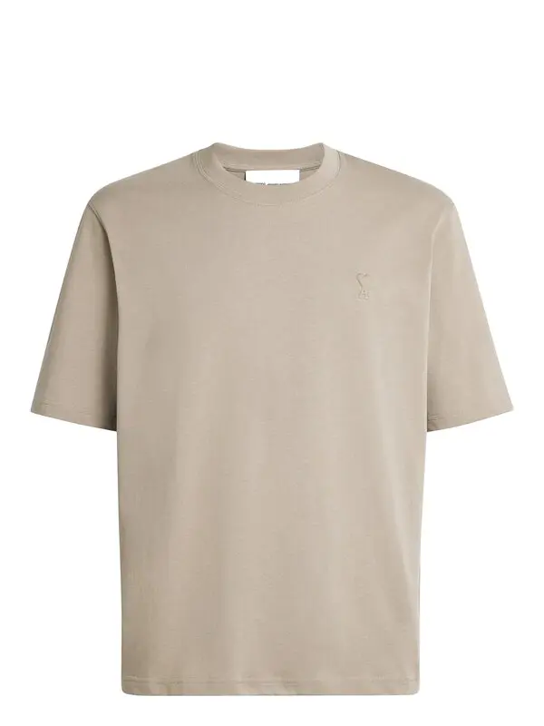 Ami Cotton Embossed Logo T-shirt - Beige