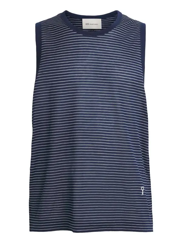 Ami Cotton Stripe De Coeur Tank Top - Blue