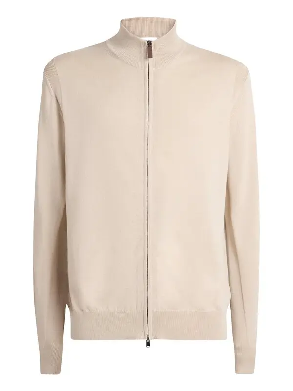 Eton Cotton Zip Cardigan - Beige