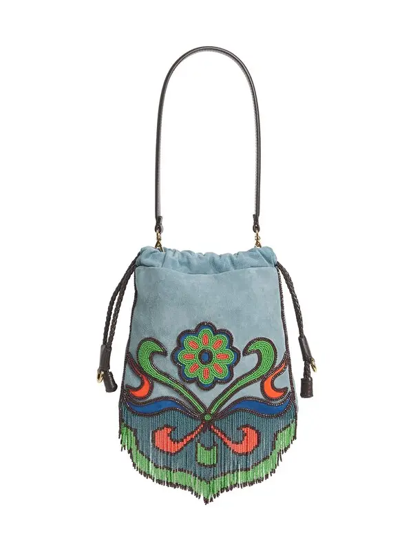 Etro Small Suede Beaded Kalispera Top-handle Bag - Blue