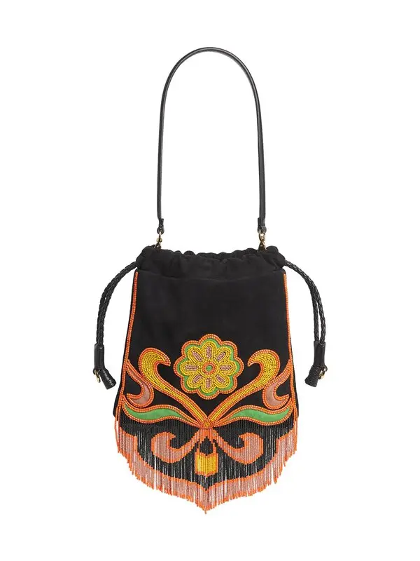 Etro Small Suede Beaded Kalispera Top-handle Bag - Black