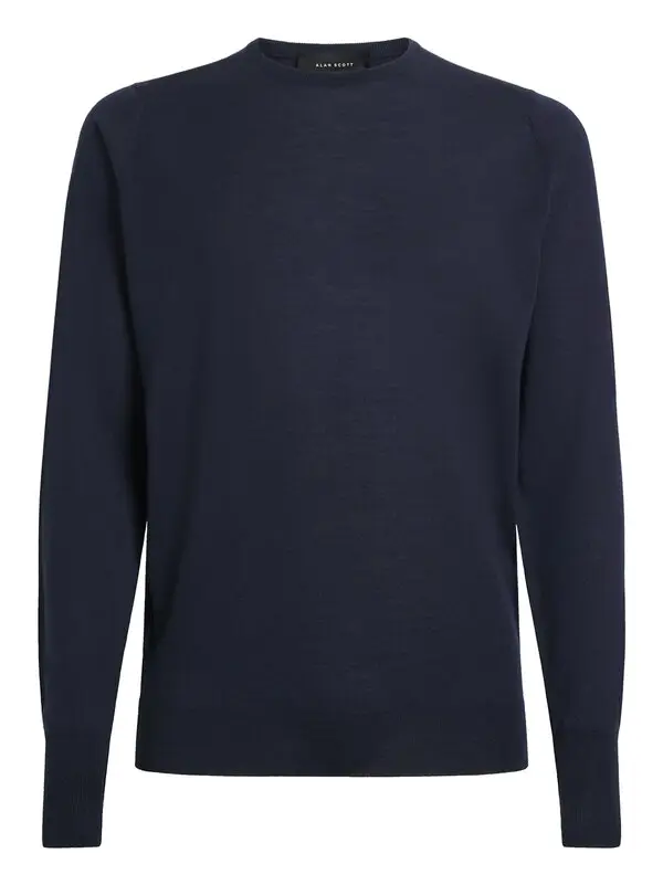ALAN SCOTT Superfine Merino Wool Crew Neck Sweater - Navy