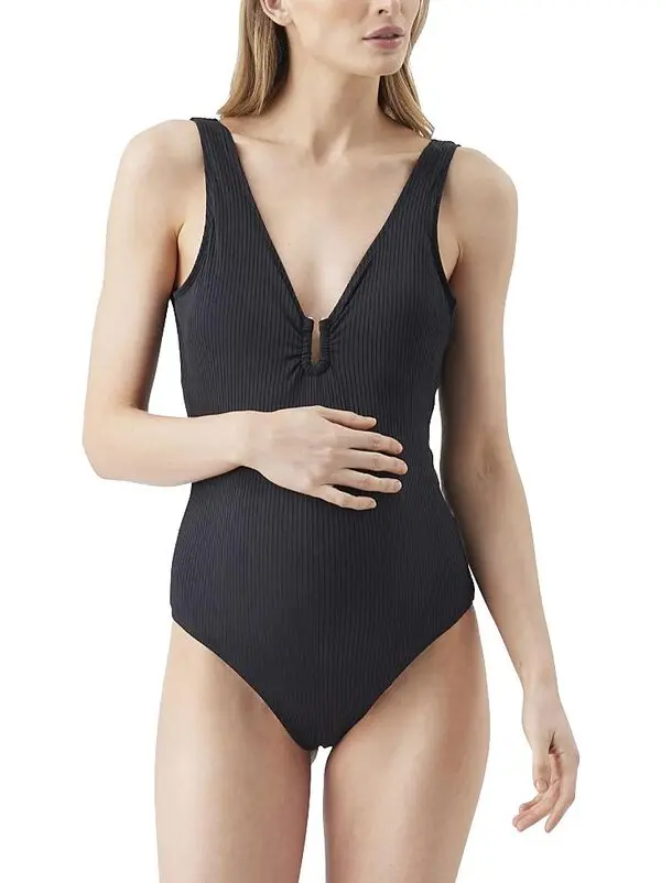 RIPE MATERNITY Havana Rib One Piece - Black