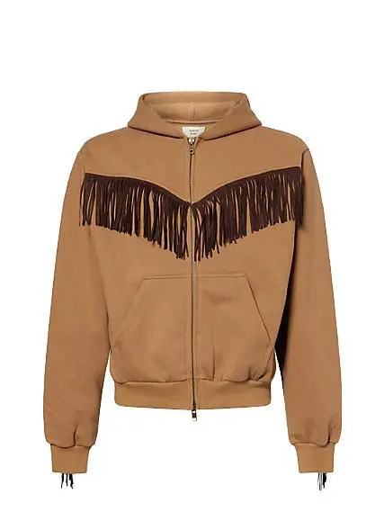 AUSTIN POST Fringed Zip-up Cotton Hoody - Brown