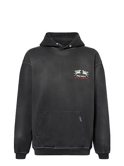 REPRESENT Logo-print Cotton Hoody - Stained Black