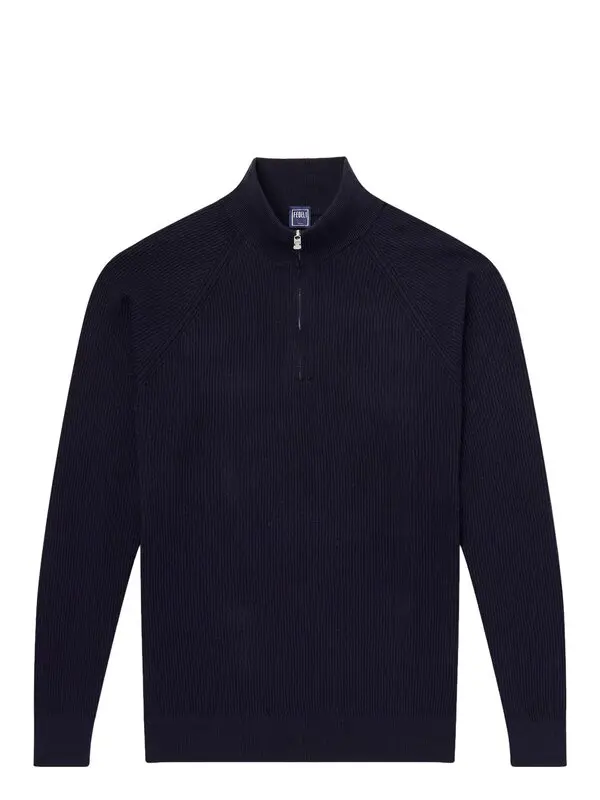 Fedeli Cotton Half-zip Pullover - Blue