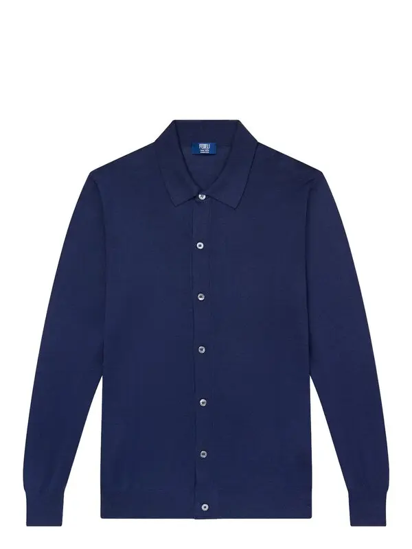 Fedeli Knitted Wool Polo Shirt - Blue