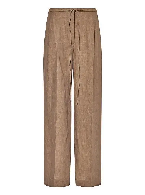 ROHE FRAMES Wide-leg Linen Trousers - Brown Melange