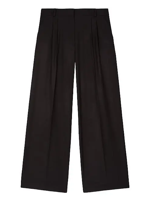 The Kooples Wide-leg Mid-rise Wool Trousers - Black