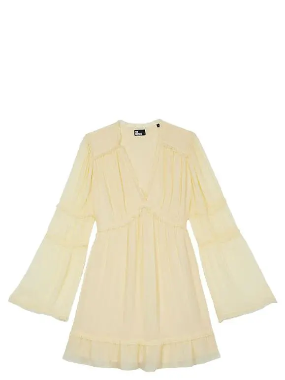 The Kooples Woven Mini Dress With Ruffle Trim - Light Yellow