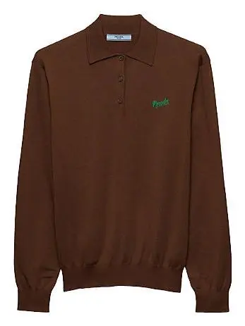 Prada Branded-print Knitted Silk Polo Shirt - Brown