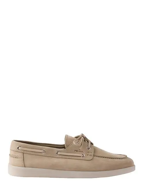Prada Lace-up Suede Boat Shoes - Neutral