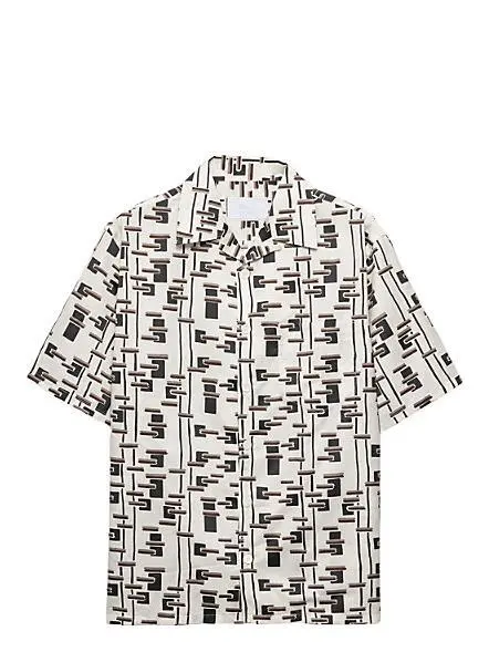 Prada Abstract-print Short-sleeved Cotton-blend Shirt - Neutral