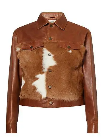 AUSTIN POST Western Trucker Leather Jacket - Brown