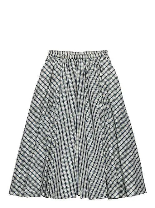 Prada Checked Flared Chambray Midi Skirt - Neutral