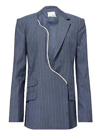 Christopher Esber Asymmetric Pinstripe Wool Blazer - Blue Lilac Pinstripe