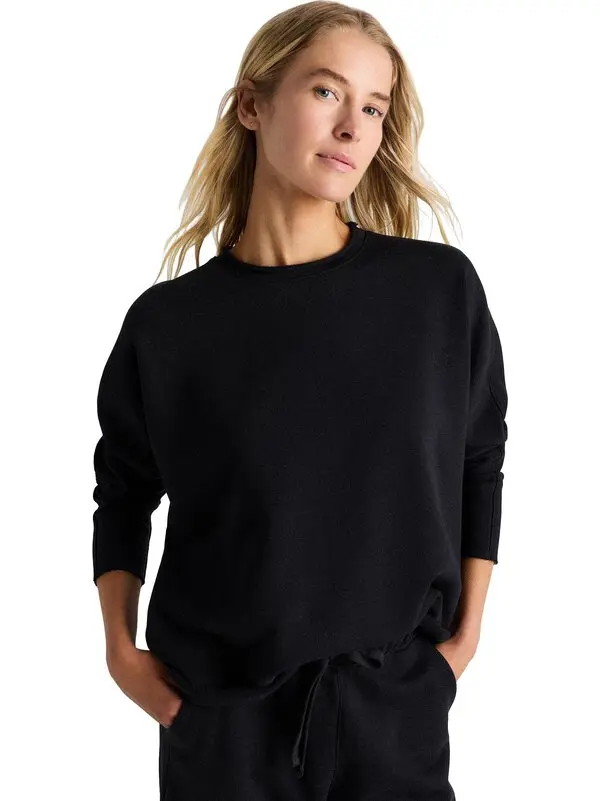 Quince Organic French Terry Crew Neck Sweater - Bold Black