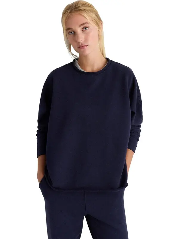 Quince Organic French Terry Crew Neck Sweater - Deep Navy