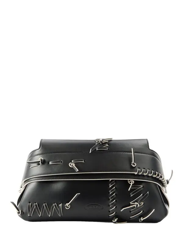 TOD'S Woven Leather Shoulder Bag - Black