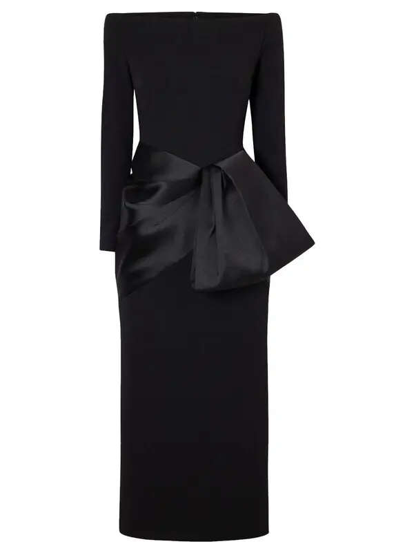 Solace London Rhianne Gathered Satin And Crepe Midi Dress - Black