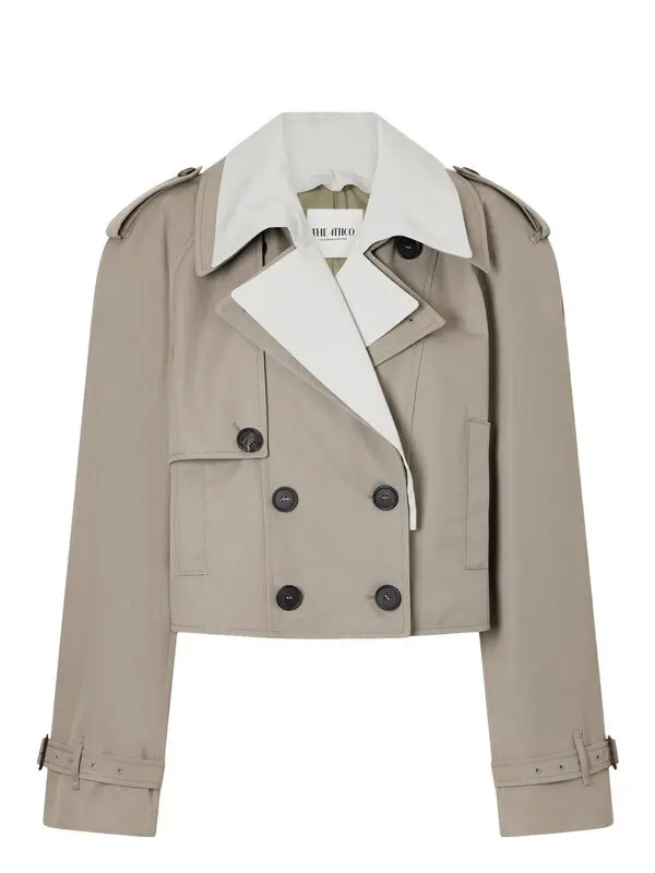 Attico Cropped Double-breasted Trench Coat - Gray