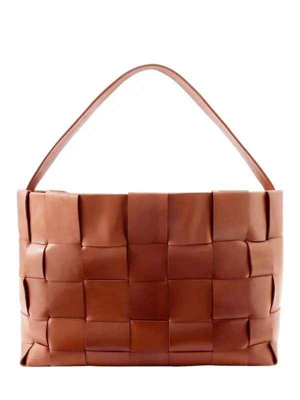 ST. AGNI Woven Leather Tote - Brown