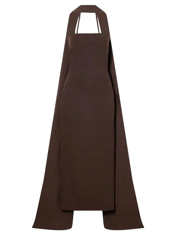 Solace London Martine Scarf-detailed Crepe Midi Dress - Brown