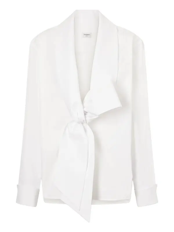 Saint Laurent Scarf-detailed Cotton-poplin Shirt - White
