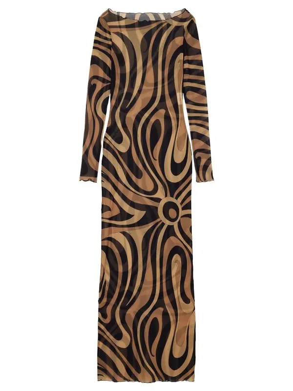 Emilio Pucci Printed Mesh Maxi Dress - Neutrals