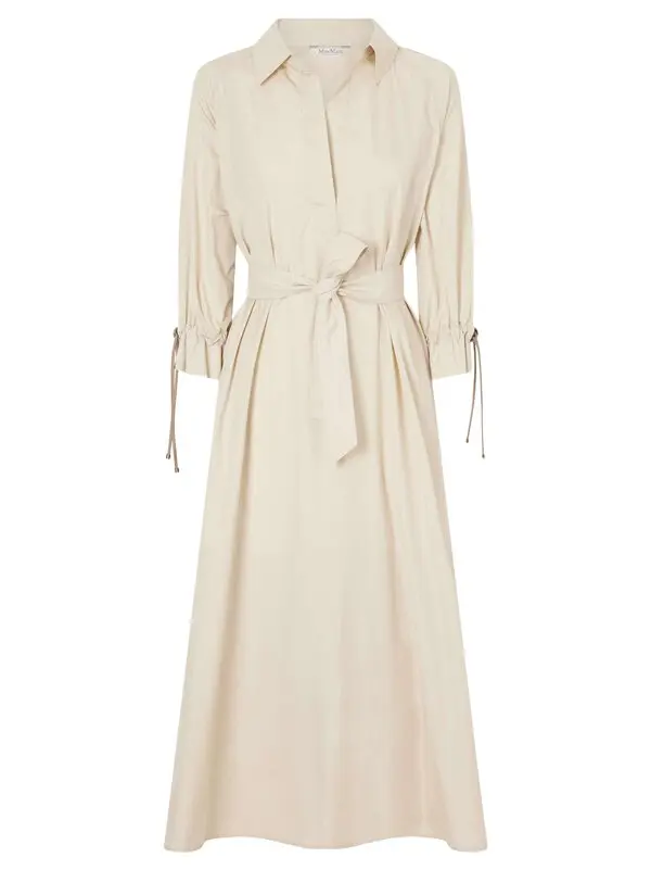 Max Mara Tie-detailed Cotton-poplin Midi Dress - Beige
