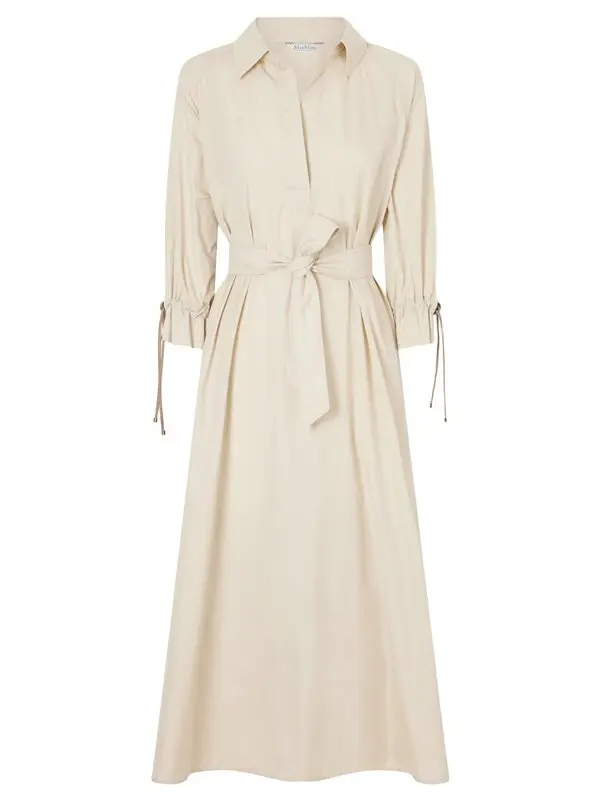 Max Mara Tie-detailed Cotton-poplin Midi Dress - Neutrals