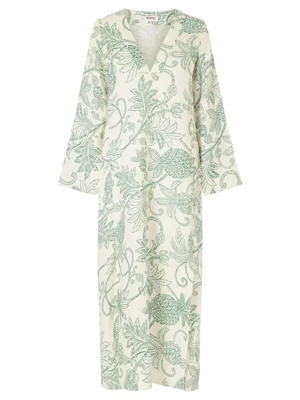 LEMLEM Theodora Printed Linen Maxi Dress - Green